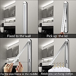 Clothes Drying Rack Folding Indoor And Outdoor Universal, Wall Mounted Folding Drying Rack Clothing Retractable Dryer Rack For Laundry Room Closet Organization And Storage, Aluminum (1, Silver)