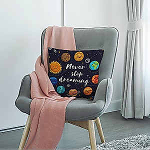 HGOD DESIGNS Outer Space Pillow Case, Cute Planets and Star Cluster Solar System Moon and Comets Sun Cosmos Cotton Linen Cushion Cover Square Standard Home Decorative Throw Pillow 18x18 inch Darkblue