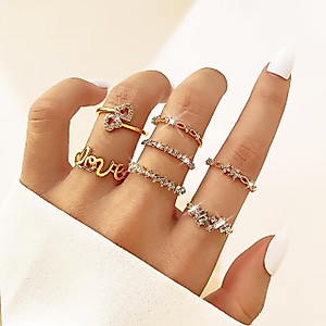 Gold Stackable Rings for Women Gifts Trendy Stuff Simple Star Moon Heart Knuckle Rings Set Boho Rings Cute Stuff Birthday Gifts Gold Rings Pack Jewelry