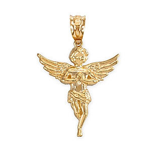 Religious Jewelry Textured 14k Gold Praying Angel Charm Pendant