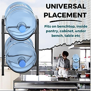 POURDE WATER COOLER JUG RACK 5 GALLON BOTTLE HOLDER 12.9''x13.4''x19.3'' STURDY STEEL FRAME STAND EXCELLENT HOME OFFICE SPACE SAVER ORGANIZER SINGLE 2-TIER (BLACK)