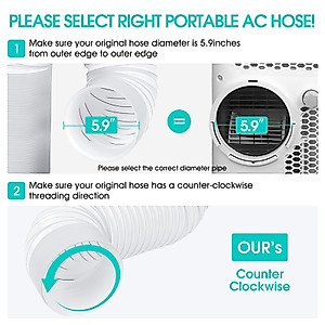 Airwhirl 5.9 Inch Air Conditioner Exhaust Hose, AC Hose with Anti-Clockwise Thread, Length up to 80", Universal Replacement AC Vent Hose Compatible with Many Portable AC