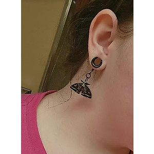 DOEARKO 2PCS Black Butterfly Dangle Saddle Ear Plugs Body Piercing Tunnels 316 Stainless Steel Hypoallergenic Earrings Plugs for Ears Expander Body Jewelry (10mm(00G), Black)