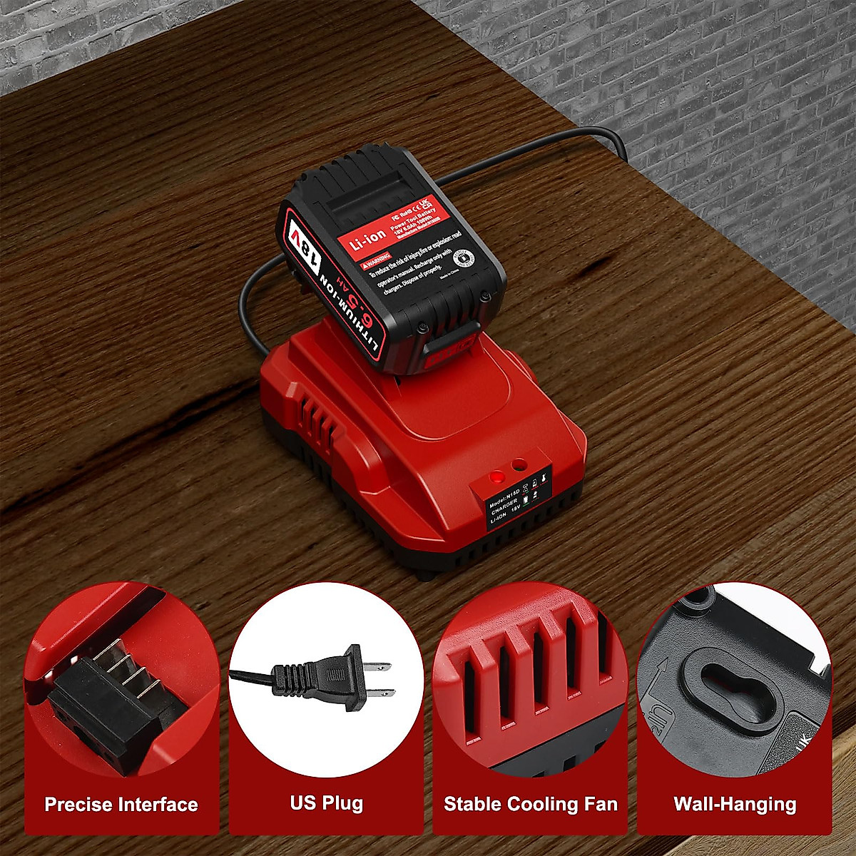 Komifolen 2 Pack 18V 6.5Ah Battery and 1 Set 18Volt Charger Compaitble with Milwaukee m18 Batteries 48-11-1820 48-11-1830 48-1840 48-11-1850