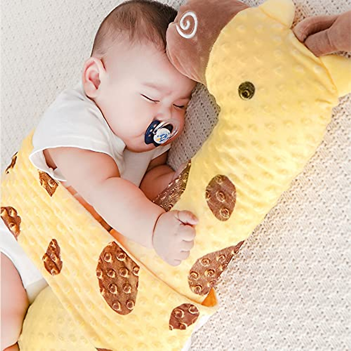 JIAHG Baby Side Sleep Pillow Multi-Functional Non Milk Regurgitation Newborn Soothing Exhaust Pillow Accompany Sleeping Hug Pillow for Infants Age 0-1 Year Comfy Bedding Bolster with Fixing Belt