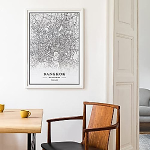 Dear Mapper Bangkok Thailand View Abstract Road Modern Map Art Minimalist Painting Black and White Canvas Line Art Print Poster Art Print Poster Home Decor (Set of 3 Unframed) (12x16inch)