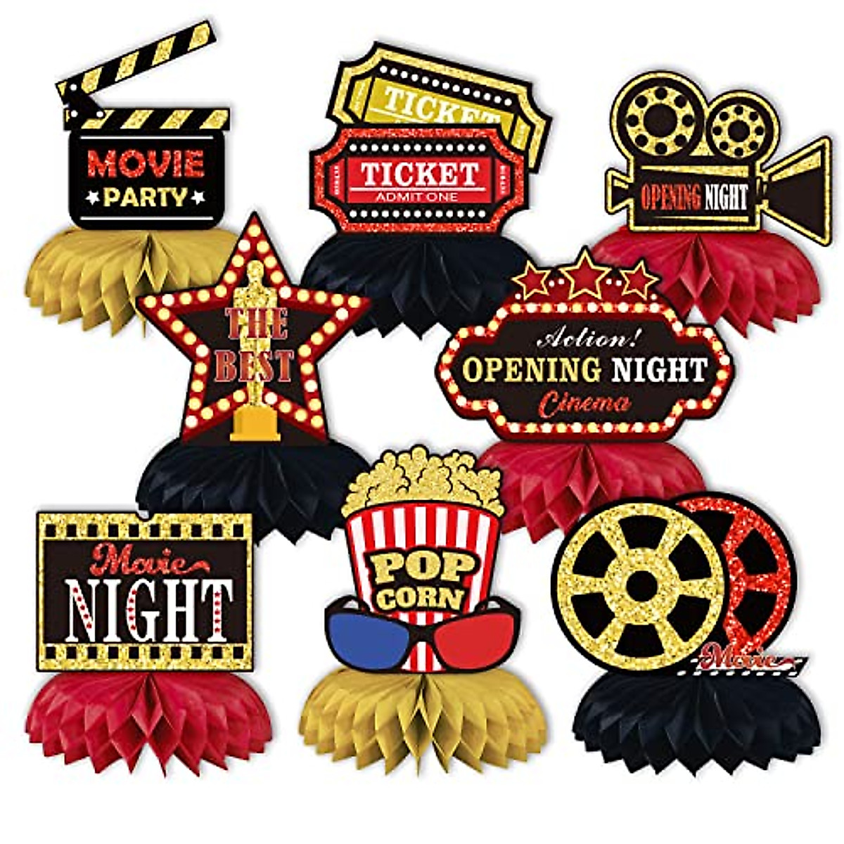 Movie Honeycomb Centerpiece, 8 Pieces Movie Night Birthday Party Decorations, Movie Themed Table Decorations, Movie Party Supplies, Movie Night Centerpieces for Tables, Film Camera Party Supplies