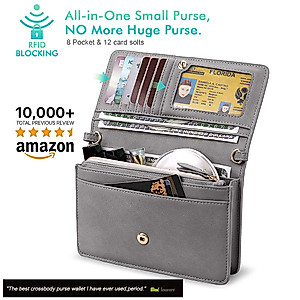 nuoku Women Small Crossbody Bag Cellphone Purse Wallet with RFID Card Slots 2 Straps Wristlet, M Size Gray