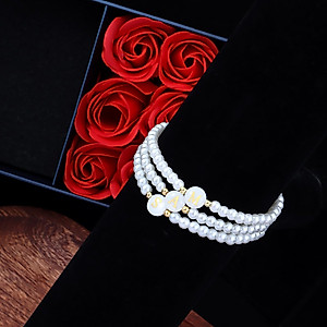 Gold Pearl Bracelets for Women Trendy Dainty Initial Bracelet,Strand Beaded 14k Gold Plated Bracelets for Women,Fashion Charm Womens Bracelets Jewelry Gifts