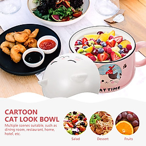 Angoily Chinese Decor Ceramic Bowl with Lid Handle Cat Design Instant Noodle Bowl Cereal Bowl Soup Mug Ramen Bowl for Rice Salad Noodle Pho Vegetable Fruit 1020ml Pasta Container