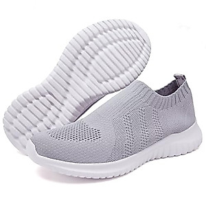 LANCROP Women's Lightweight Walking Shoes - Casual Breathable Mesh Slip On Sneakers Wide 9.5 US, Label 41 Grey