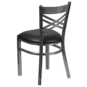 Flash Furniture HERCULES Series Clear Coated ''X'' Back Metal Restaurant Chair - Black Vinyl Seat
