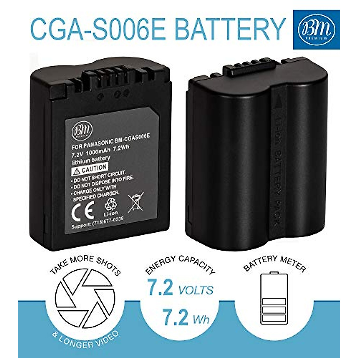 BM Premium CGA-S006 Battery for Panasonic Lumix DMC-FZ7, DMC-FZ8, DMC-FZ18, DMC-FZ28, DMC-FZ30, DMC-FZ35, DMC-FZ38, DMC-FZ50 Digital Camera