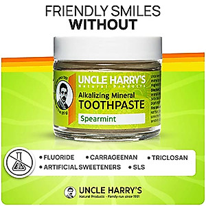 Uncle Harry's Spearmint Remineralizing Toothpaste | Natural Whitening Toothpaste Freshens Breath & Promotes Enamel | Vegan Fluoride Free Toothpaste