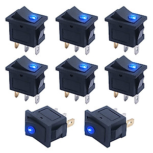 mxuteuk 8pcs 12V Blue Light Illuminated Snap-in Boat Rocker Switch Toggle Power SPST ON-Off 3 Pin AC 250V 6A 125V 10A, Use for Car Auto Boat KCD1-102NBU-MY