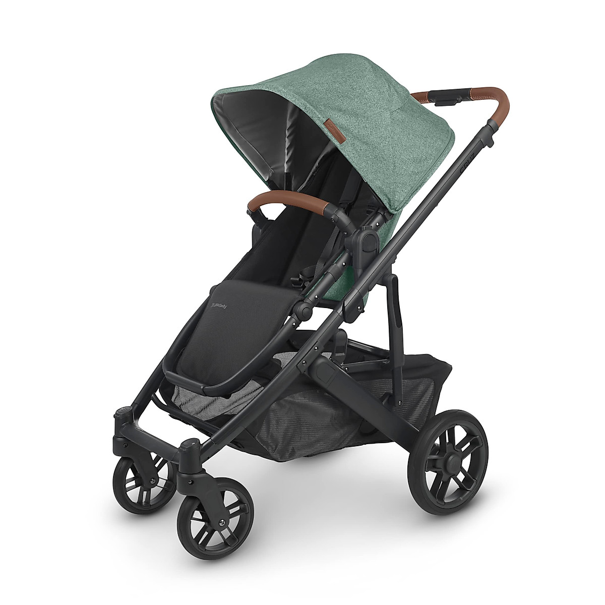Cruz V2 Stroller - Gwen (Green Melange/Carbon/Saddle Leather) + Bassinet - Gwen (Green Melange/Carbon)