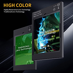 Auto Darkening Welding Helmet, 3.95”×3.9” Large Viewing Welding Hood, True Color Solar/Battery Powered Welder Mask, 4 Arc Sensor Wide Shade 4~5/9-9/13 for TIG/MIG/Stick/Cut