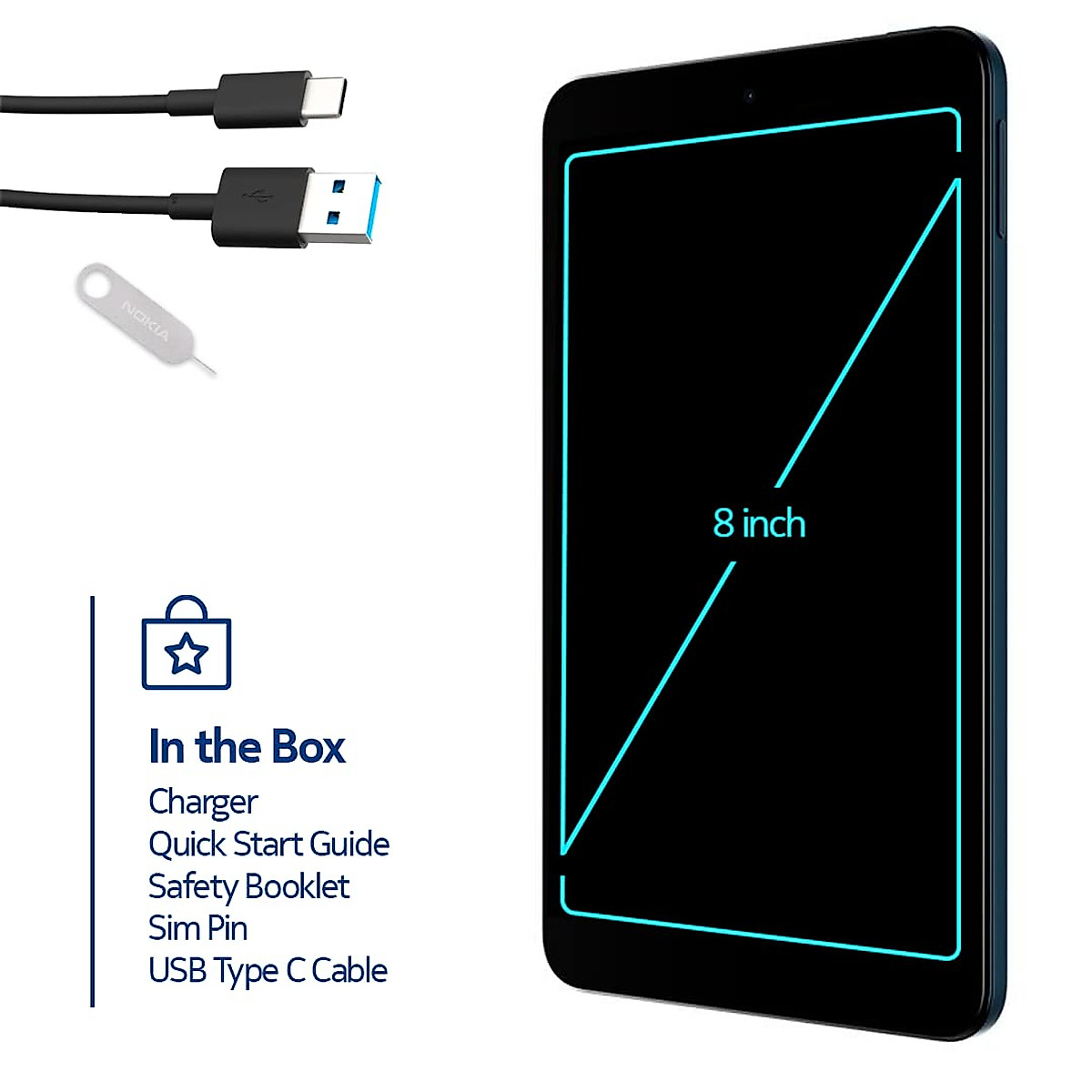 Nokia T10 | Android 12 | 8-Inch Screen | Tablet | US Version | 4/64GB | 8MP Camera | Ocean Blue