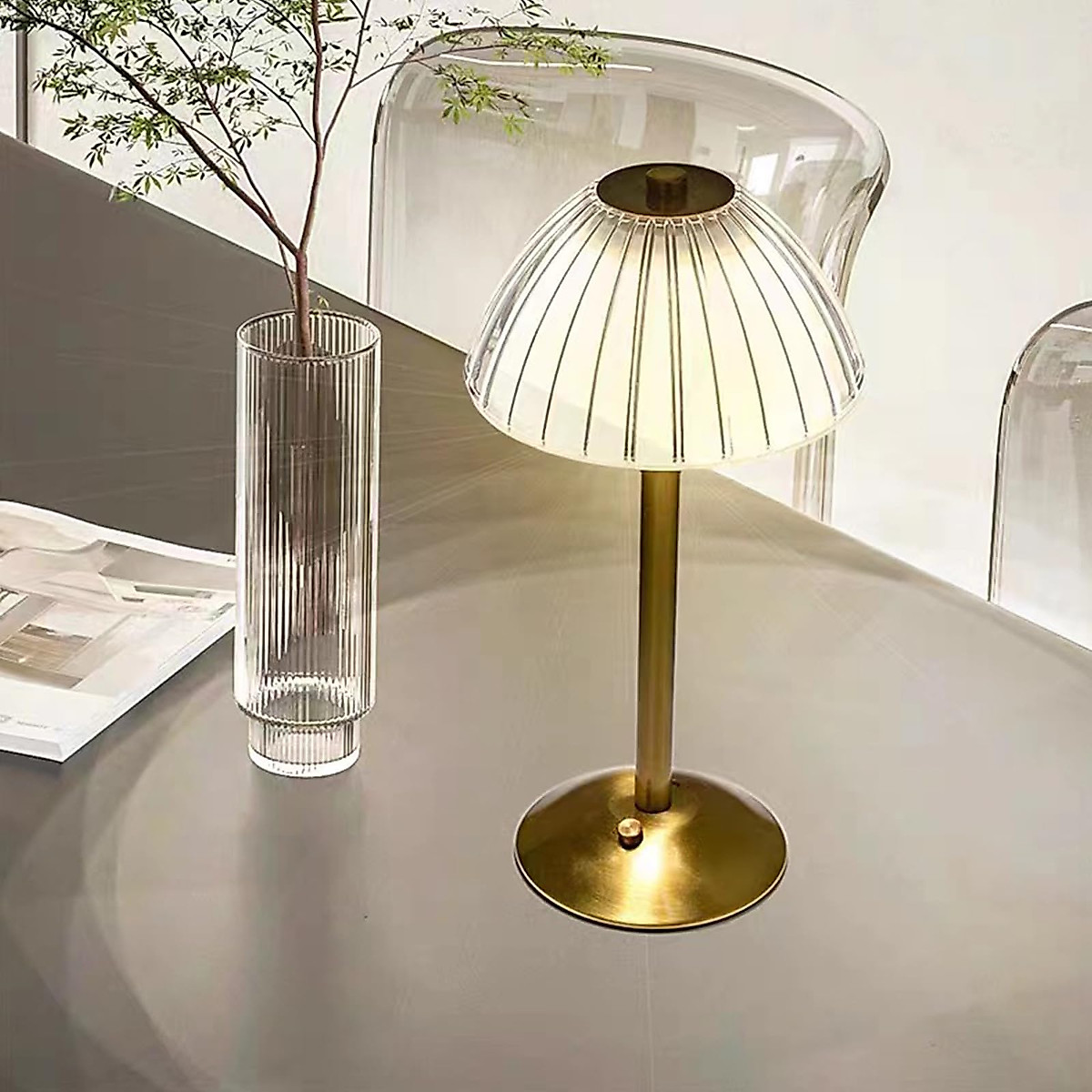 Creative Retro led bar Table lamp, Mushroom lamp, Crystal Bedside lamp, Rechargeable Desktop Night Light, Girls Wedding Decoration