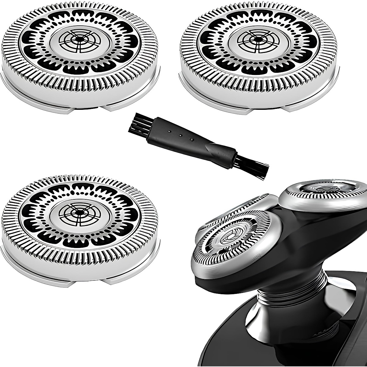 Sh90 Replacement Heads Compatible with Philips Norelco Series 9000 Replacement Blades for Philips Norelco 9000 Replacement Heads for Electric Shaver Series 9000(S9xxx) 8000(S8xxx),3Pcs & Brush