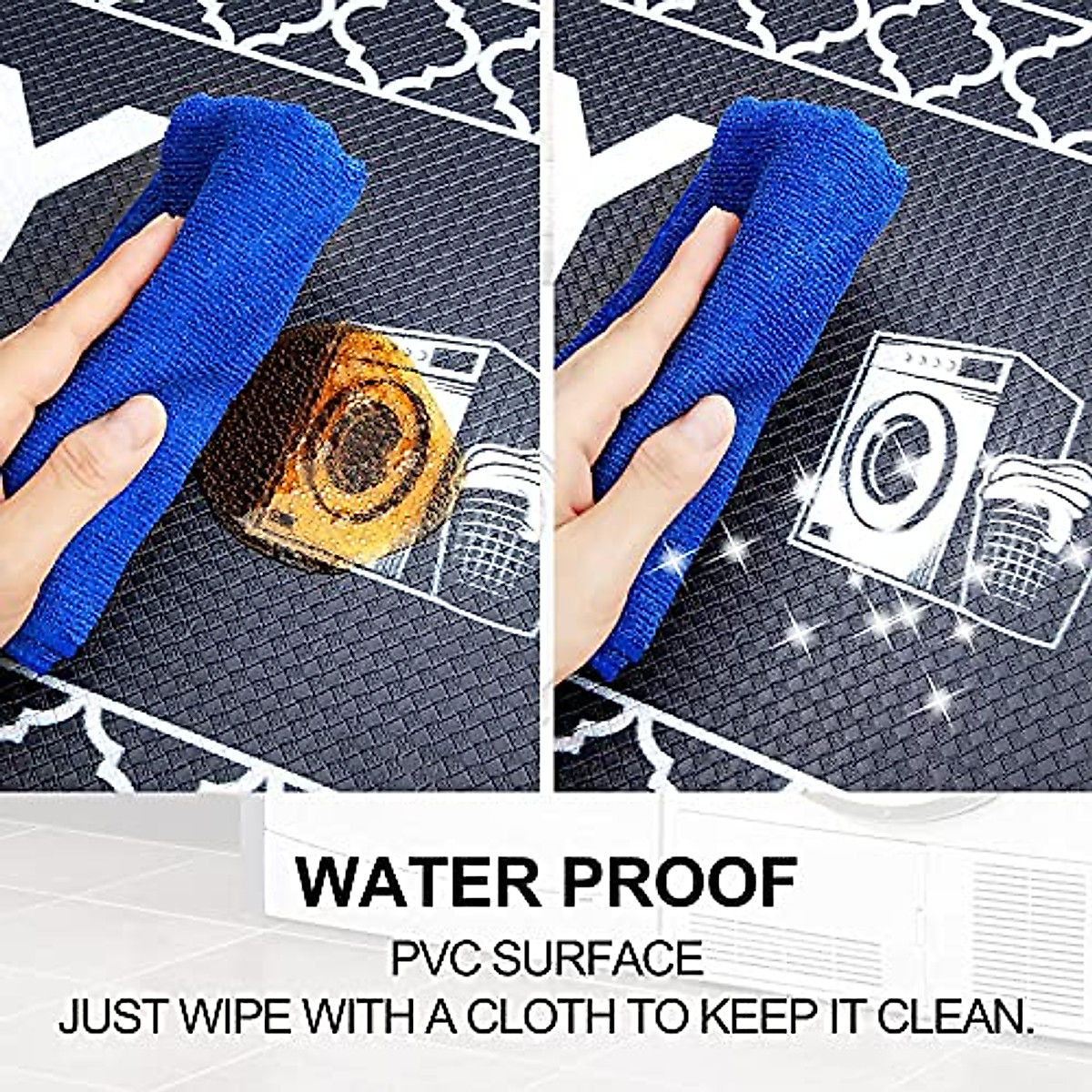 Runner Rug, 17"x59" Laundry Room Rug Memory Foam Cushioned Laundry Rugs and Mats PVC Water Proof Carpet No-Slip Anti Fatigue Floor Mat for Laundry Room,Kitchen（Black）