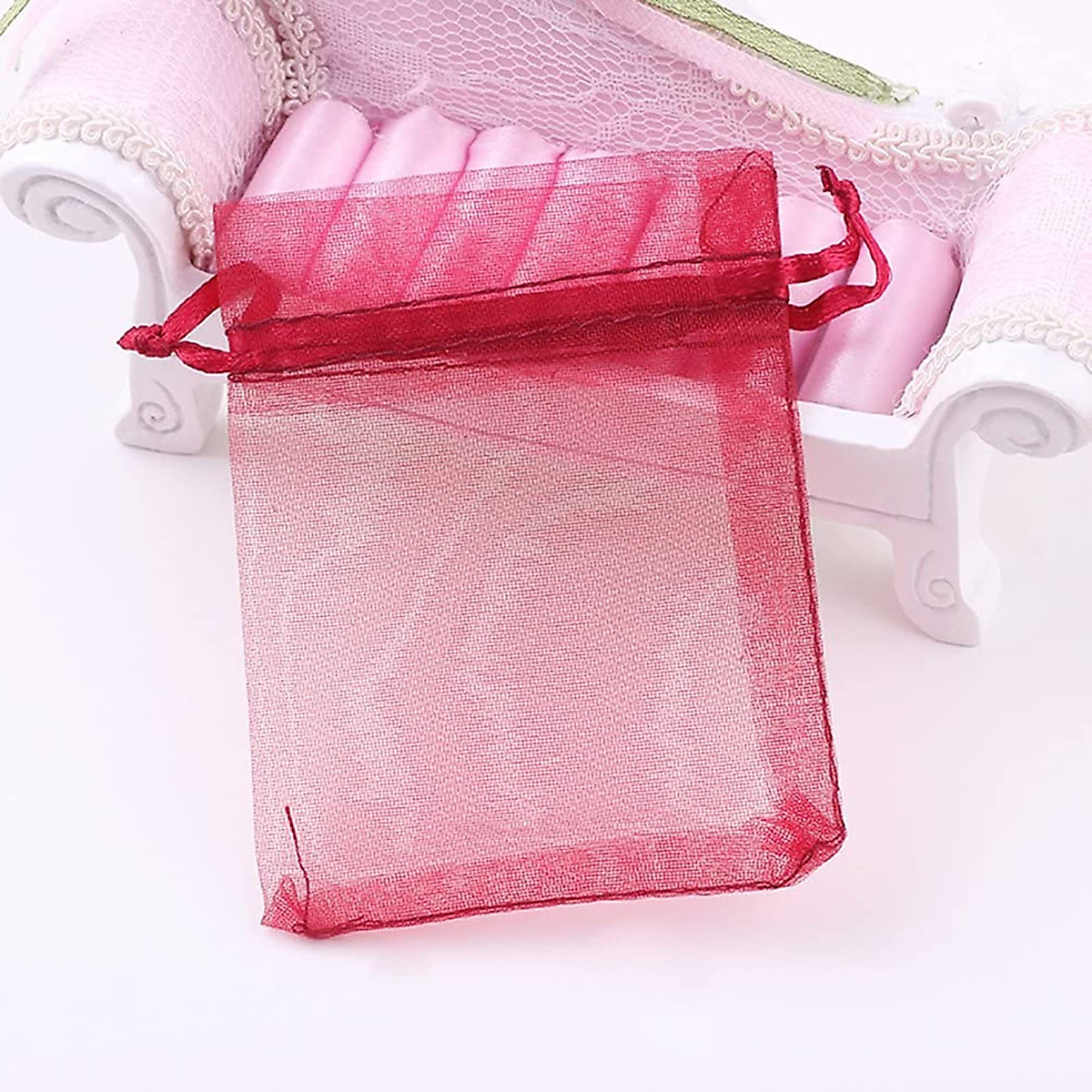 Wuligirl 100pcs Sheer Organza Bag 4X6 with Drawstring Jewelry Pouches Bags for Party Wedding Favor Candy Seashell Gift Bags (Red)