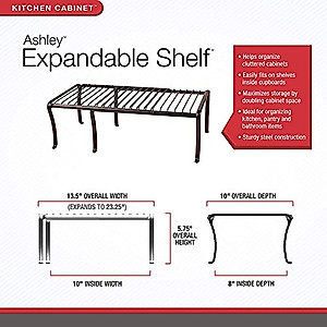 Spectrum Diversified Ashley Shelf Sturdy Steel Wire Storage Shelf & Cabinet Organizer, Expands to Fit Kitchen & Bathroom Cabinets, Rust-Resistant Finish, Satin Nickel