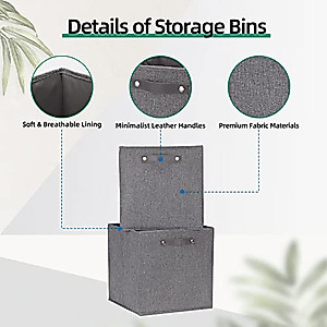 Bidtakay Cube Storage Baskets Large Storage Bins 4 Pack Cube Storage Organizer 13x13 Inches Stackable Cube Bins with Handle Grey Fabric Box for Closet Organizers Storage Shelves Home Office Nursery
