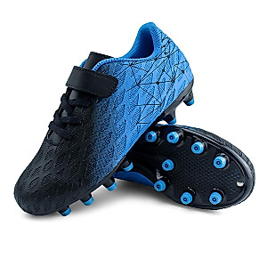 brooman Kids Firm Ground Soccer Cleats Boys Girls Athletic Outdoor Football Shoes(9,Black Blue)