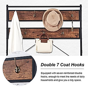 HOMBAZAAR Coat Rack 3 in 1 Hall Tree, Industrial Hall Tree with Bench and Shoe Storage, 7 Hooks Coat Rack Freestanding for Entryway, Hallway, Garage, Bedroom