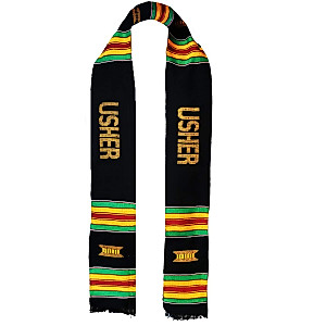 Dupsie's Usher Hand-woven Kente Cloth Stole/Sash. Black