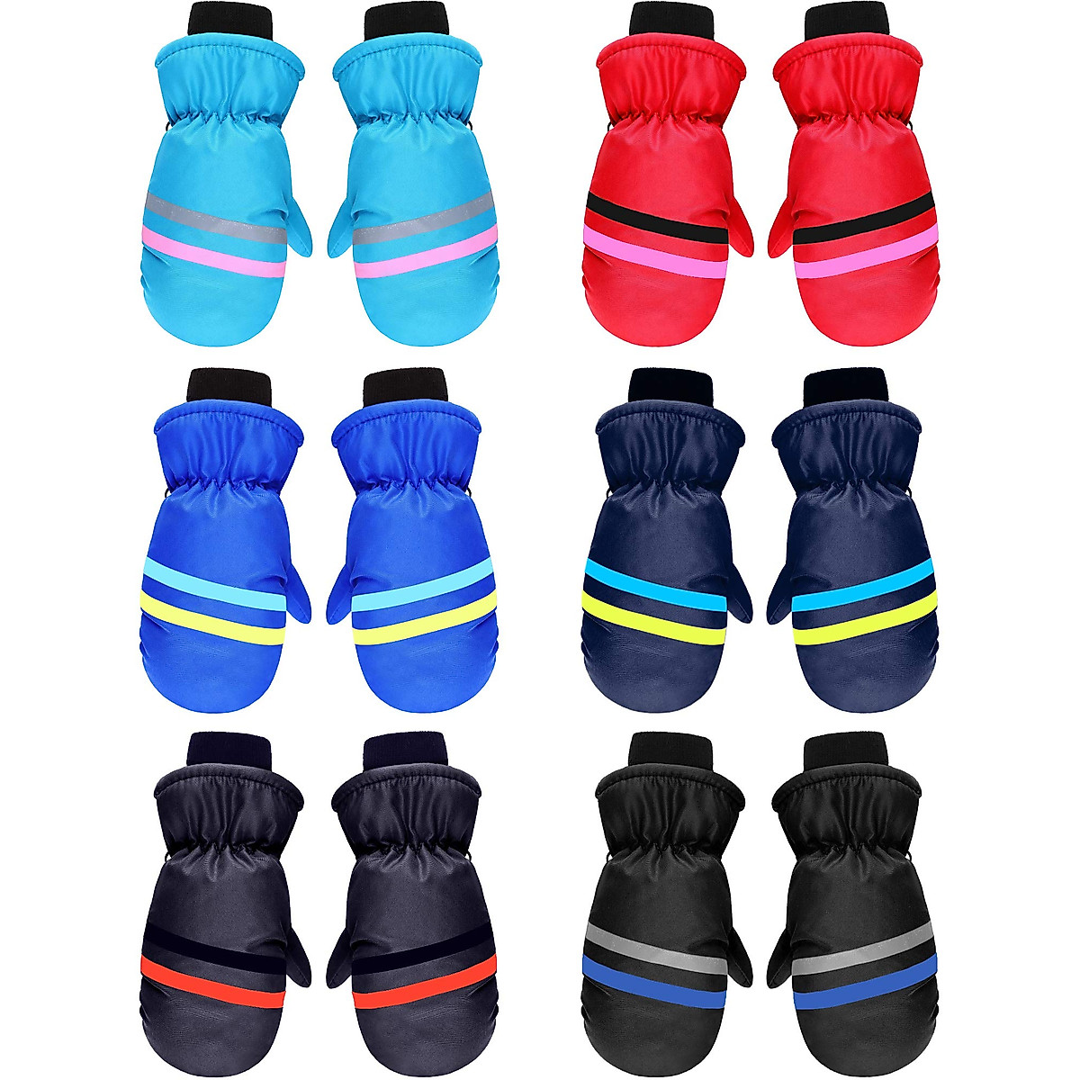 SATINIOR 6 Pairs Kids Winter Snow Mittens Waterproof Warm Ski Gloves Unisex Gloves for Cold Weather Children (for 6-12 Years)
