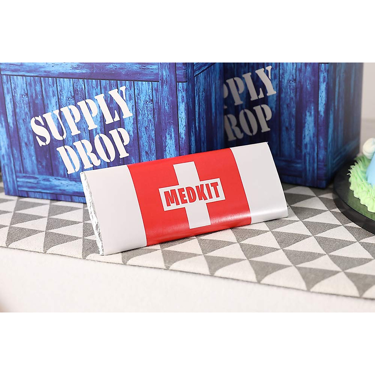 Game Party Supplies Chocolate Bar Medkit Labels With Foil Wrappings For Birthday Party Game Birthday Party Decorations (24+24 Count)