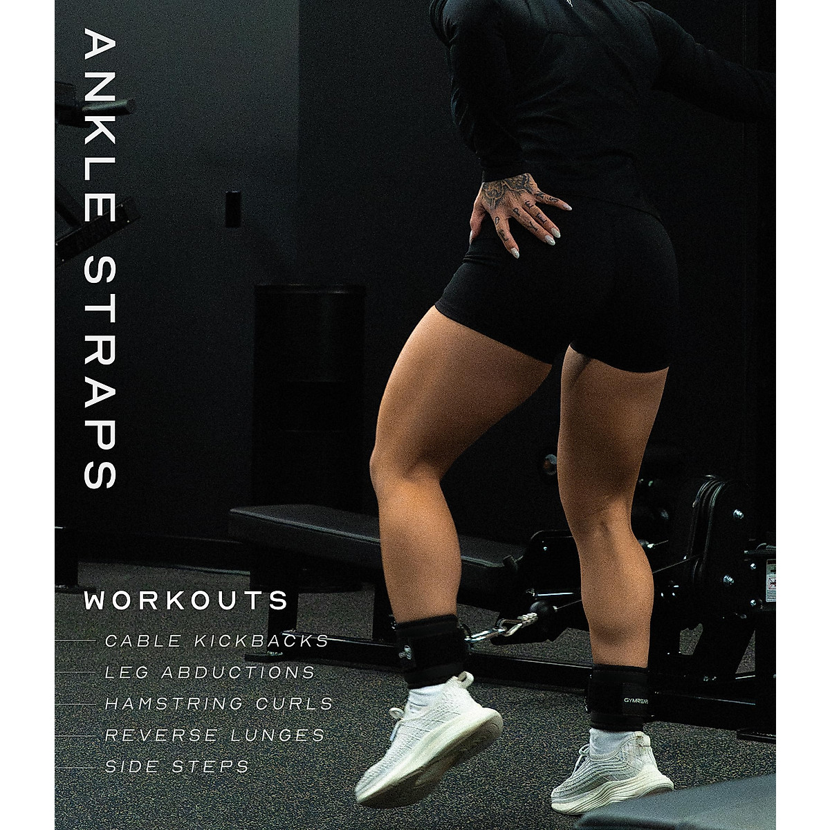 Gymreapers Ankle Straps (Pair) For Cable Machine Kickbacks, Glute Workouts, Lower Body Exercises - Adjustable Leg Straps with Neoprene Padding (Black, Pair)