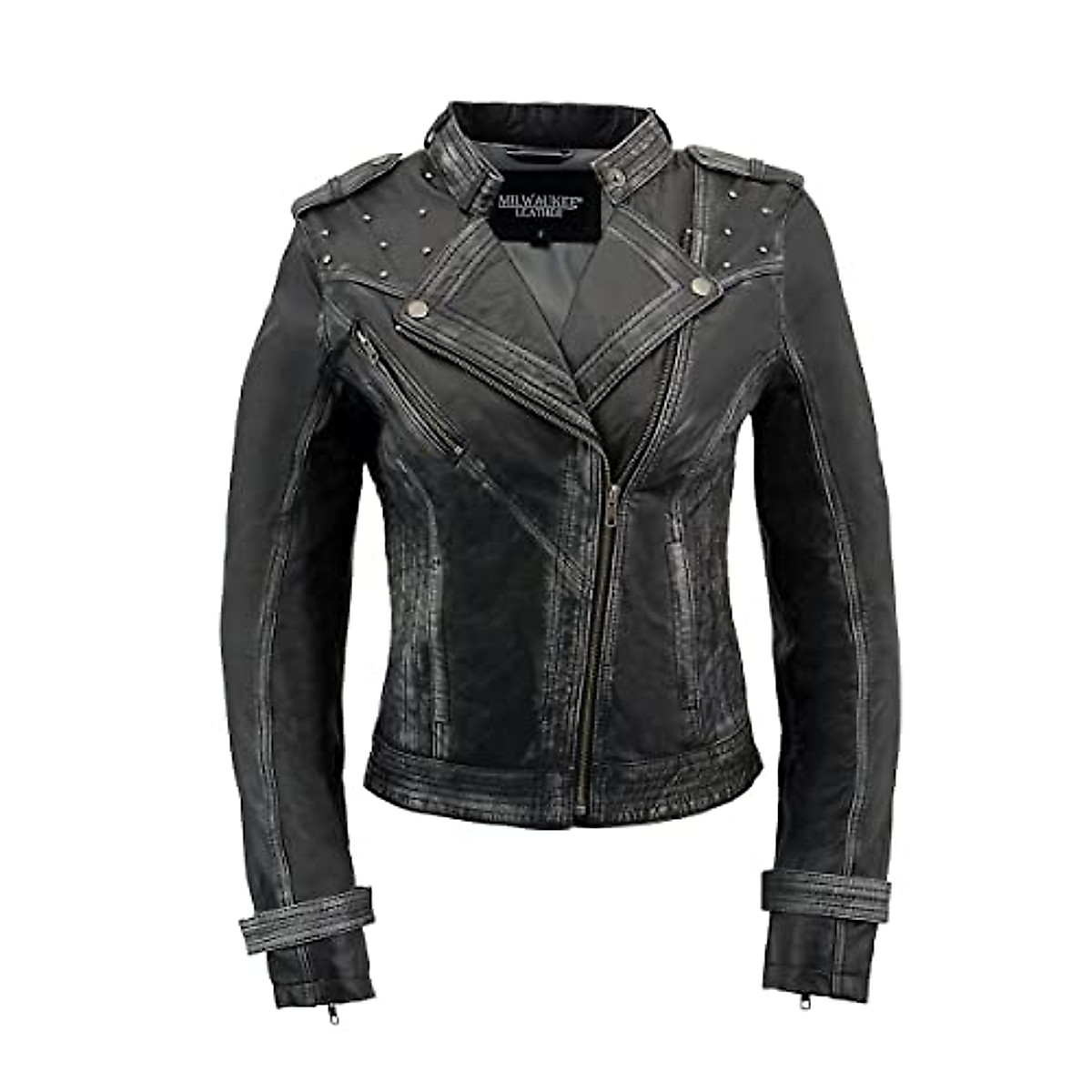 Milwaukee Leather SFL2840 Women's Black Sheepskin Leather Jacket Asymmetrical Zipper - Medium