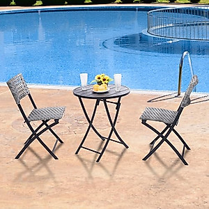 3 Piece Folding Outdoor Patio Bistro Set, Wicker Patio Furniture Sets with Table and Chairs for Garden, Backyard, Porch, Patio - Patio Conversation Set