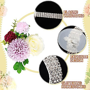 Bonuci 4 Pieces Corsage Wristlet Bands Rhinestone Bracelet Wristlets Stretch DIY Wedding Wristband Corsage Accessories Bracelets for Wedding Party Prom Bride Shower Party Anniversary