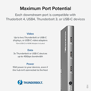 Plugable 5-in-1 Thunderbolt 4 Hub,Single 8K or Dual 4K Display; 4K HDMI Adapter Included, Offers Thunderbolt 4/3, USB4, and USB-C Expansion for Modern Mac and Windows Systems, Driverless