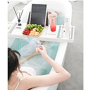 SDGH Extendable Bath Tub Caddy Wooden Bathtub Bridge Shelf Organizer Tray with Book Stand for Home Hotel Spa Salon