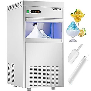 VEVOR 110V Commercial Snowflake Ice Maker 132LBS/24H, ETL Approved Food Grade Stainless Steel Flake Ice Machine Freestanding Flake Ice Maker for Seafood Restaurant, Water Filter and Spoon Included