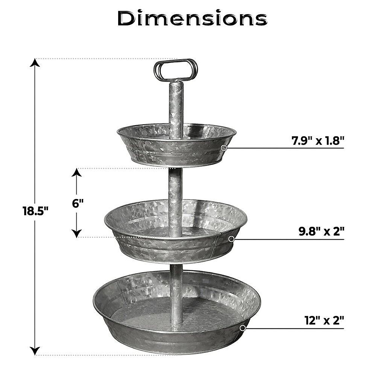3 Tiered Serving – Galvanized Metal Tray – Balanced Structure – Multipurpose Decorative Tray by Sheff Store (3 Tier)