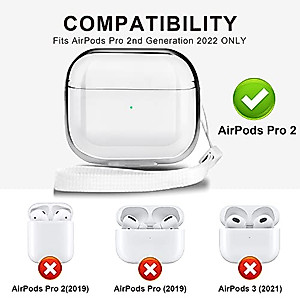 Camofit Case Compatible with Airpods Pro 2nd Generation Case Clear 2022, Soft TPU Transparent Protective Cover Case, Shockproof Case Skin with Hand Strap Compatible with Airpods Pro 2 Charging Case