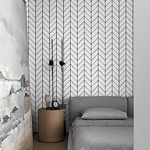 LXCREAT Black and White Peel and Stick Wallpaper for Laundry Forgiving Removable Stripes Contact Paper 17.7" X 393.7" Self Stick Wall Paper Peel and Stick Modern Vinyl for Bedroom