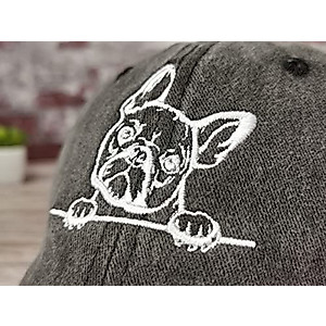 Hepandy French Bulldog Dog Hat for Women Men, Washed Black Embroidered Baseball Cap, Outdoor Travel Snapback Adjustable Dad Hat