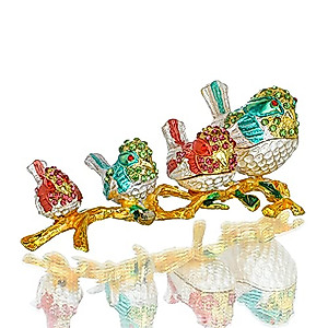 YU FENG Hand Painted Enamel Four Birds Trinket Box Hinged Jewelry Organizer with Crystals Ring Earrings Storage Colorful Animals Figurine Collectibles Home Decor Art