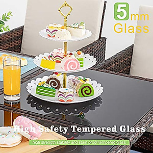 Vongrasig 9 Piece Small Patio Dining Set, Outdoor Space Saving PE Wicker Dining Patio Furniture Conversation Set w/Glass Patio Dining Table & Cushioned Rattan Chairs for Lawn Garden Backyard (Beige)