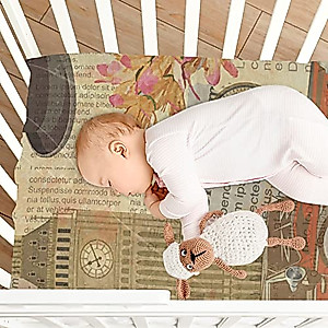 Vintage Parise Car Tower Crib Sheets for Baby Soft and Breathable Baby Crib Sheets Machine Washable Baby Sheet for Boy Baby Girl