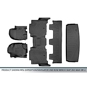 SMARTLINER Floor Mats - Cargo Liner Behind 3rd Row Set Black Compatible with 18-21 Expedition/Navigator 2nd Row Bench Seat (no Max or L)