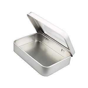 12 Pack Empty Rectangular Metal Storage Organizer Tins with Clear Window Hinged Lids for Candies, Gifts & Treasures (Silver)