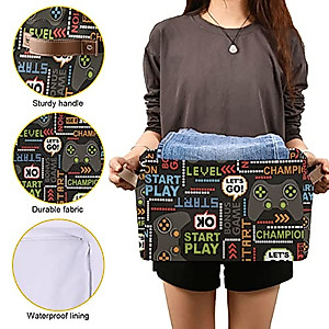 Foldable Storage Basket for Toys,Game Decorative Organizer Basket with PU Handles, Baskets for Shelves Home Closet Bedroom Living Room - 1 Pack